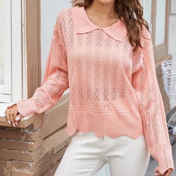 Sweaters | Scallop Edge Open And Cable Knit Sweater Like New | Poshmark